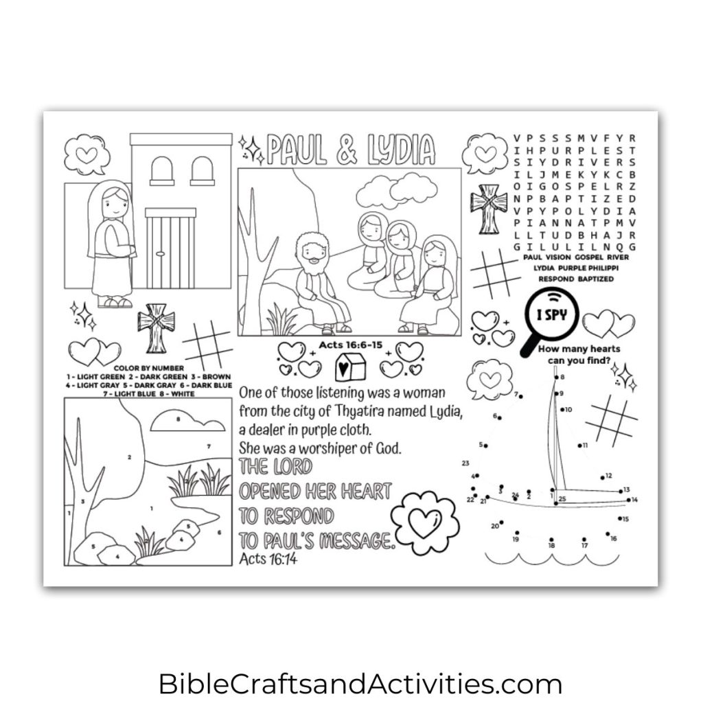 Paul And Lydia Activity Sheet Bible Crafts Shop