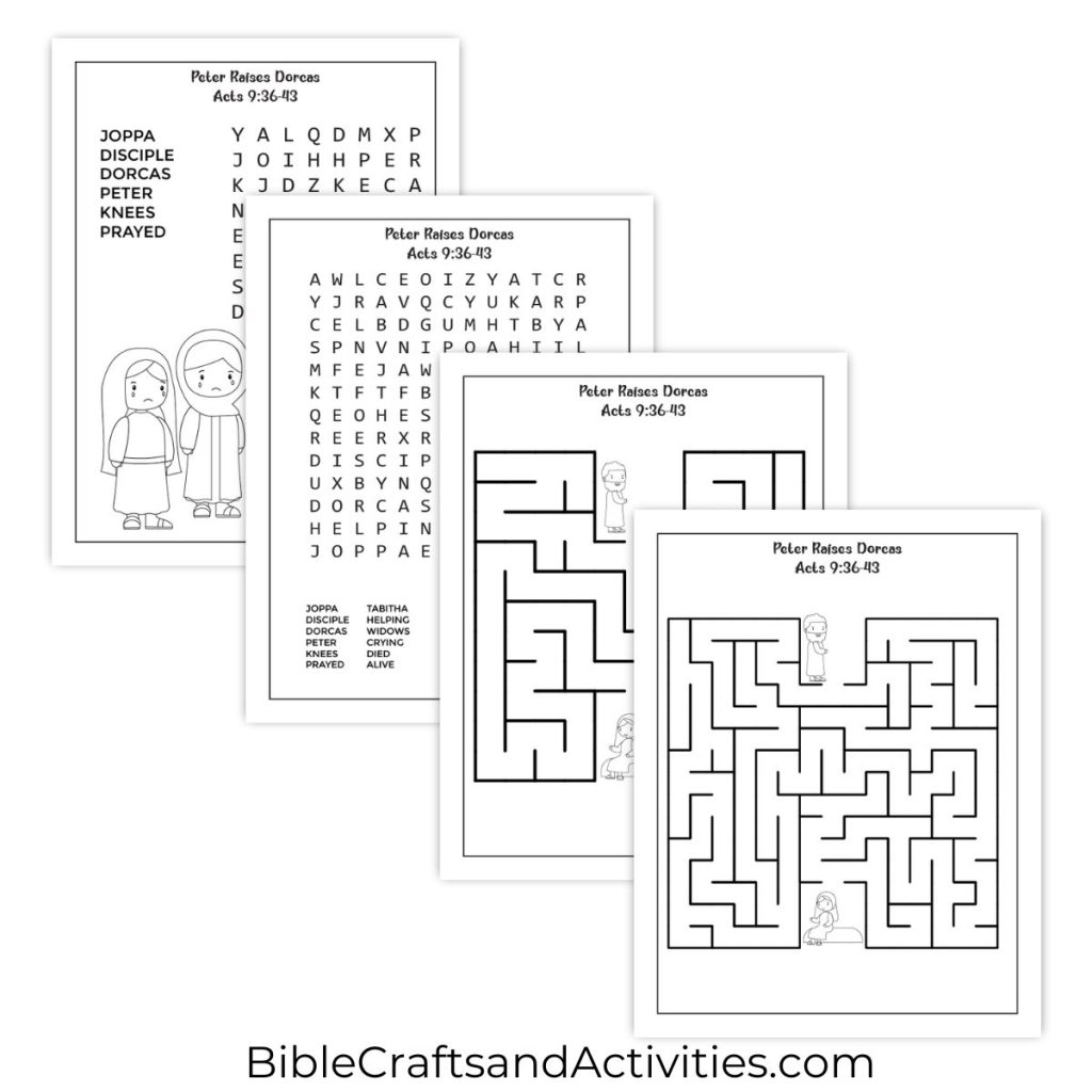 Peter Raises Dorcas Activity Pages - Bible Crafts Shop