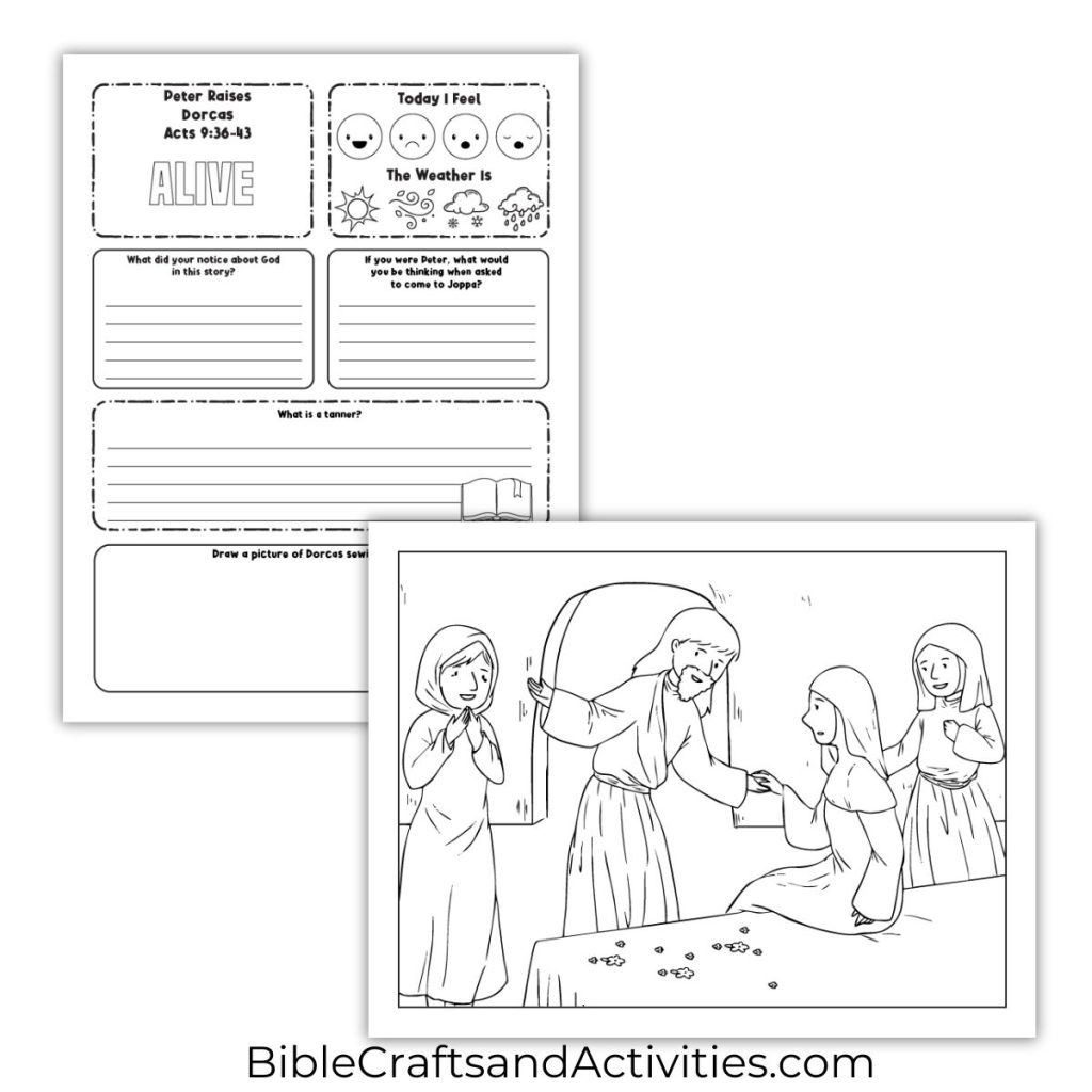 Peter Raises Dorcas Activity Pages - Bible Crafts Shop