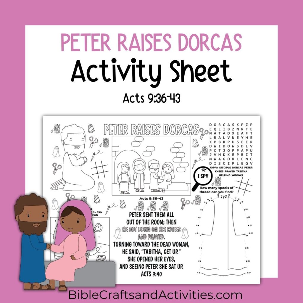 Peter Raises Dorcas Activity Sheet - Bible Crafts Shop