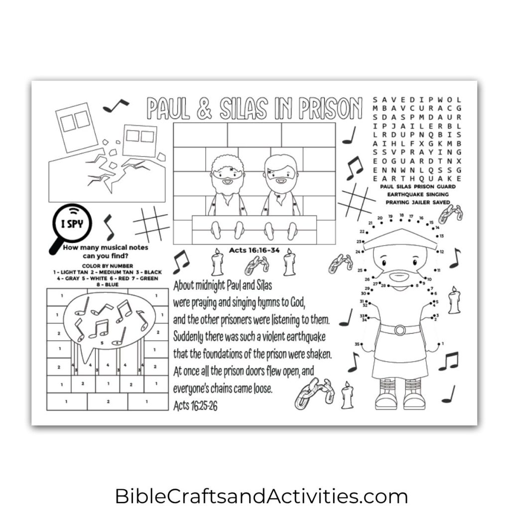 Paul and Silas in Prison Activity Sheet - Bible Crafts Shop