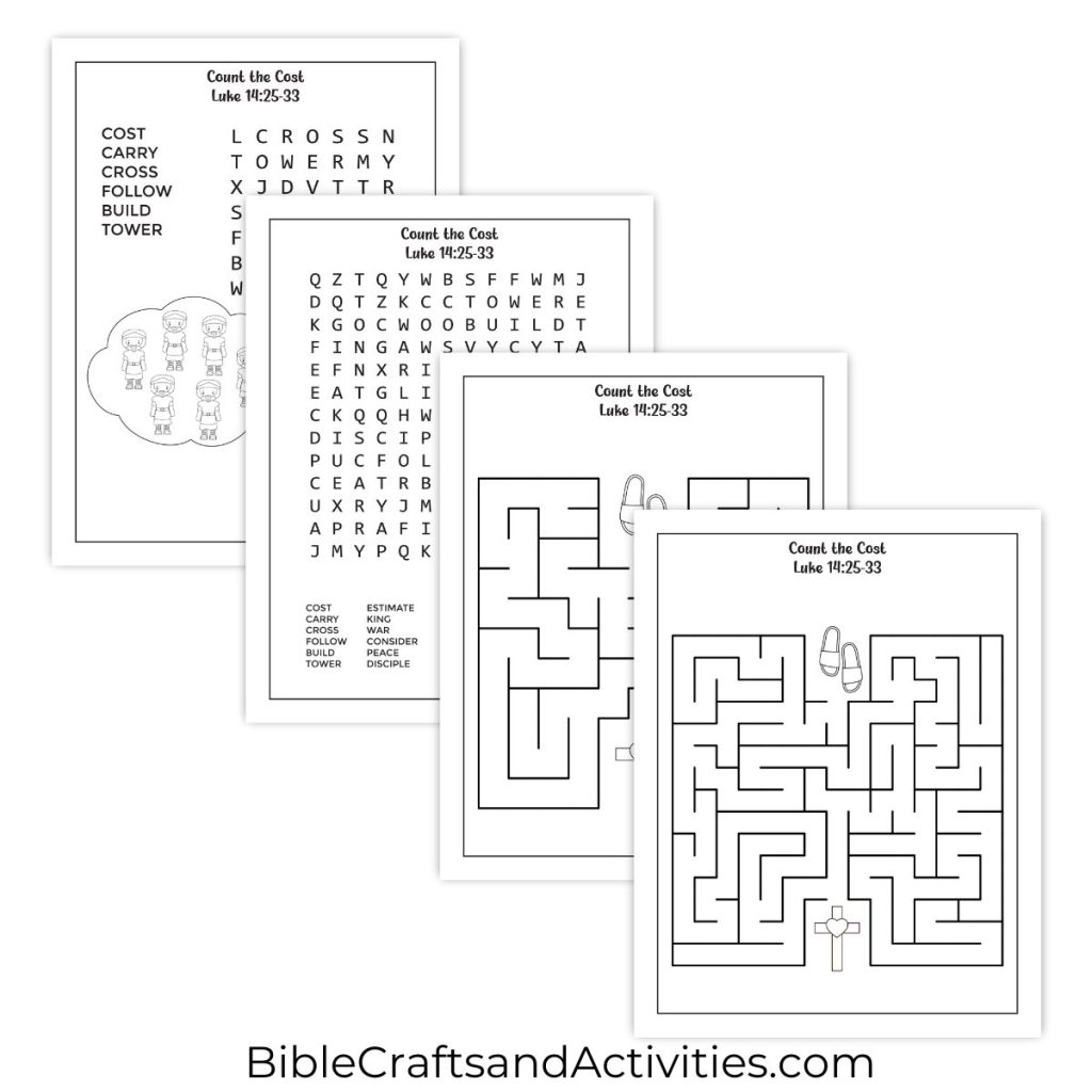 Count the Cost Activity Pages - Bible Crafts Shop