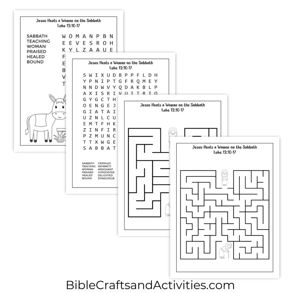 Jesus Heals a Woman on the Sabbath Activity Pages - Bible Crafts Shop