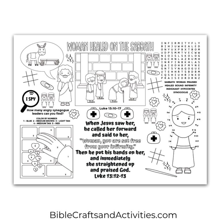 Jesus Heals a Woman on the Sabbath Activity Sheet - Bible Crafts Shop