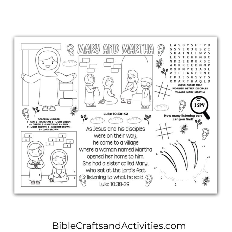 Mary and Martha Activity Sheet - Bible Crafts Shop