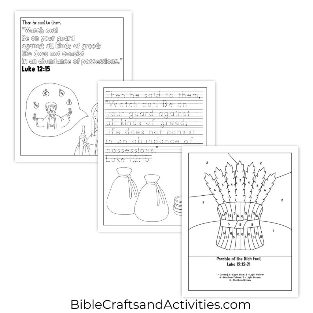 Parable of the Rich Fool Activity Pages - Bible Crafts Shop