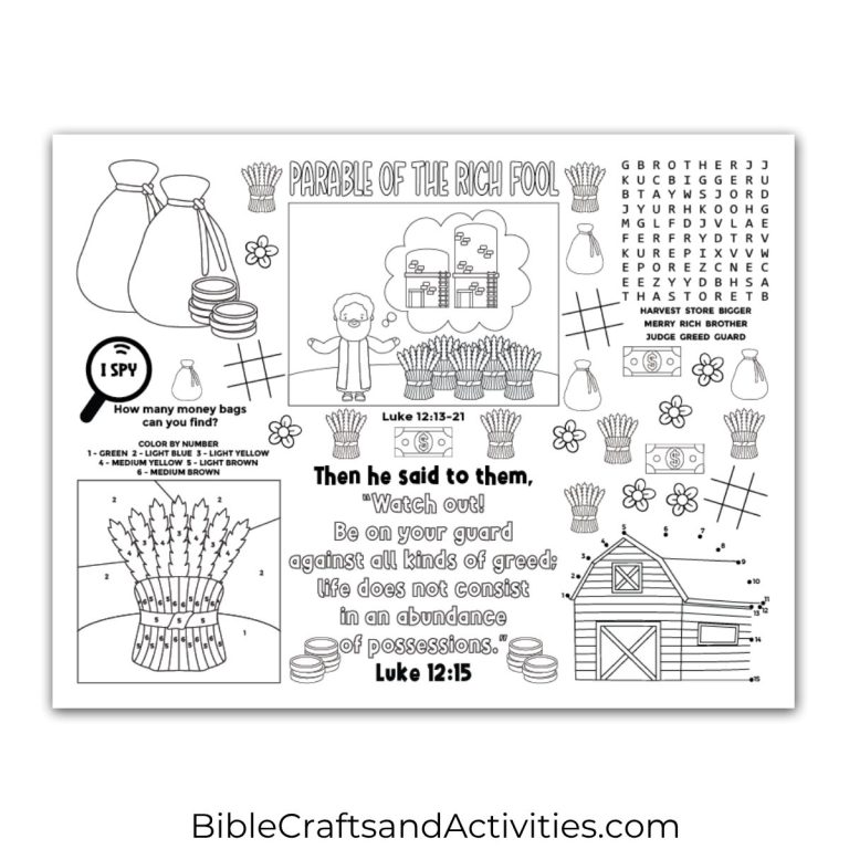 Parable of the Rich Fool Activity Sheet - Bible Crafts Shop