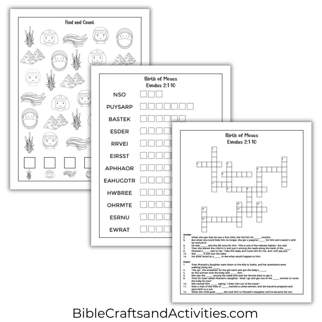 Birth of Moses Activity Pages - Bible Crafts Shop