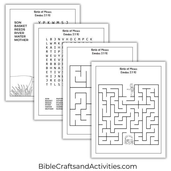 Birth of Moses Activity Pages - Bible Crafts Shop