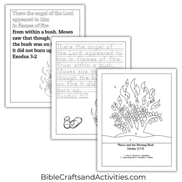 Moses and the Burning Bush Activity Pages - Bible Crafts Shop