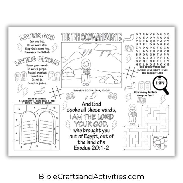 The Ten Commandments Activity Sheet - Bible Crafts Shop